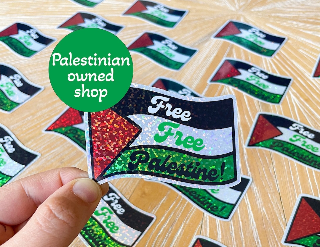 Free Free Palestine Wavy Flag Sticker With Glitter Sticker Weatherproof ...