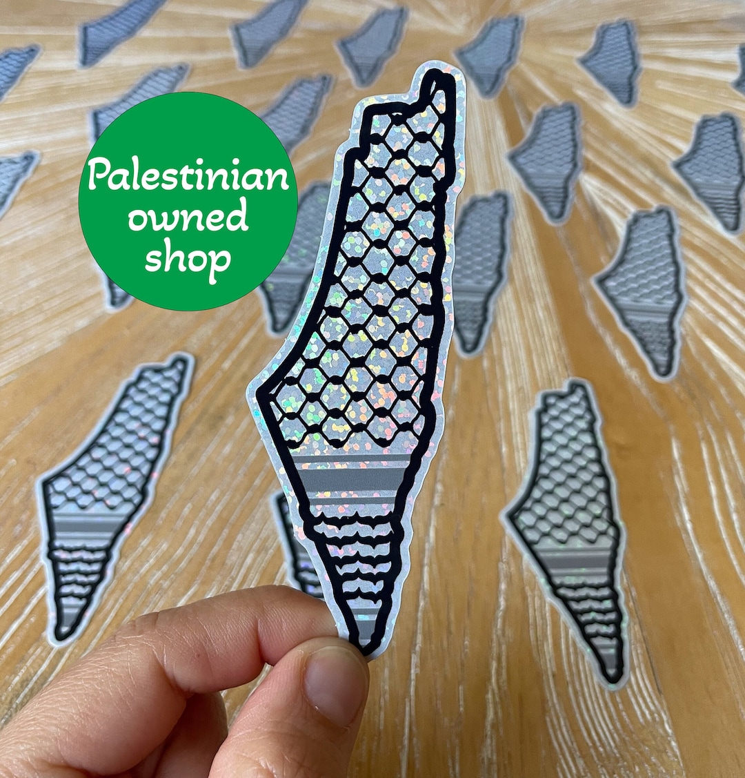 Palestine Map Glitter Sticker With Kuffiyeh Design Sticker Kuffiyeh ...