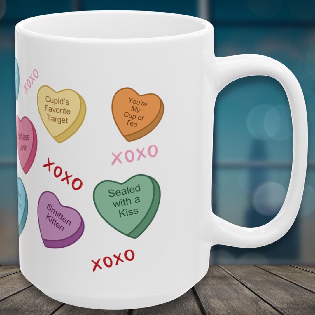 Valentines Ceramic Mug, Cute Candy Hearts XOXO Coffee Cup, Gift for Her ...