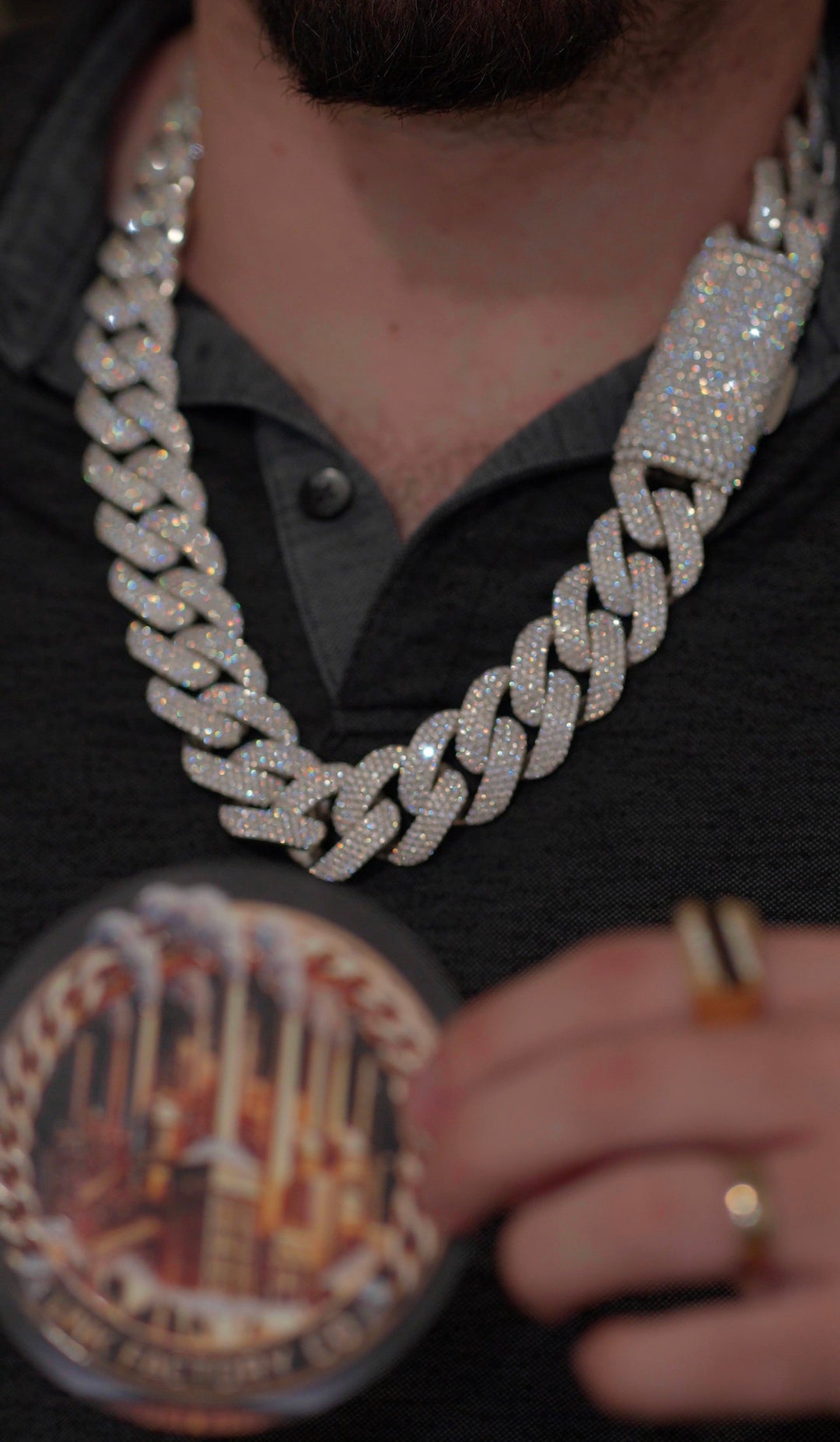 25MM 26 INCH Cuban Link Chain (white Gold Over Silver + Moissanite ...