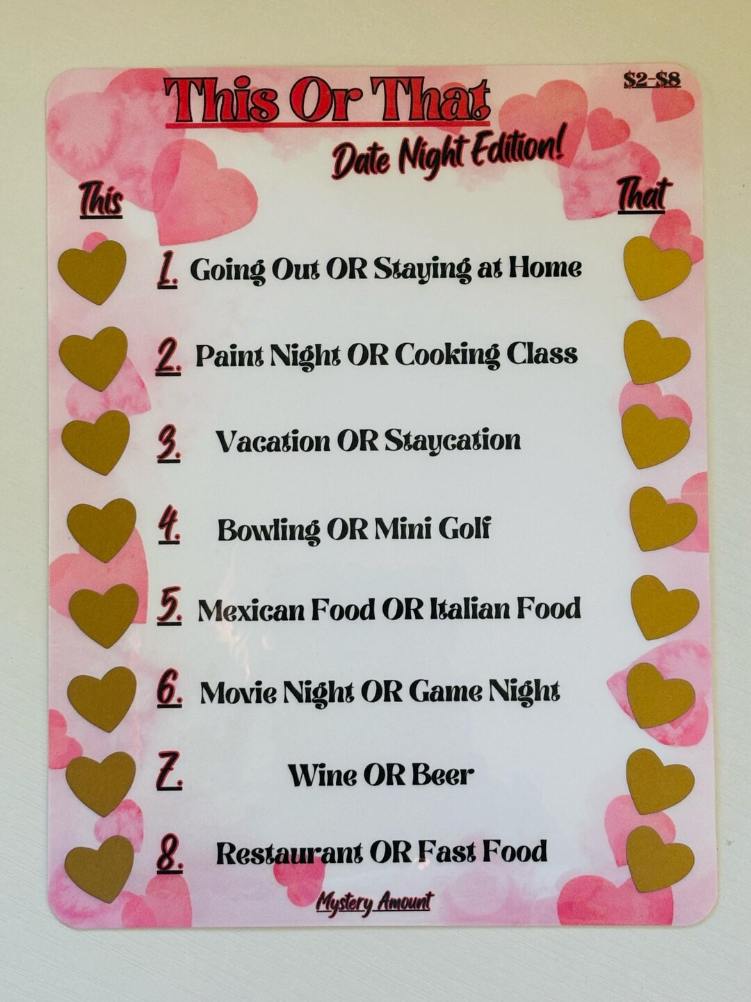 This or That Date Night Edition | Mystery Amount - Etsy