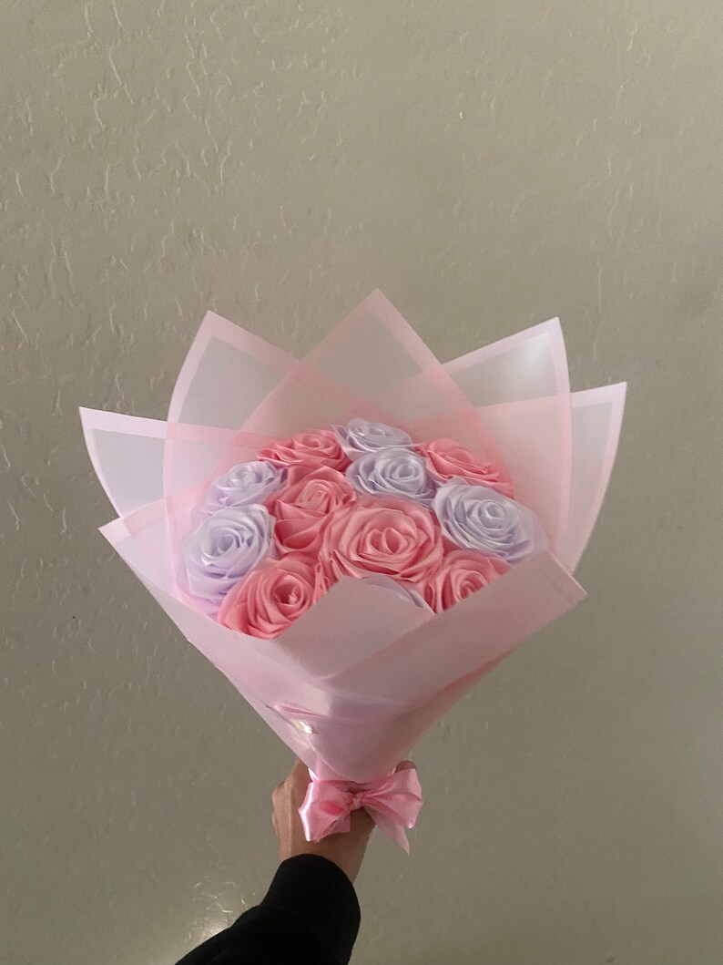 Ribbon Rose Bouquet, Eternal Bouquet, Ramo Buchon, Forever Flower, Fake Flowers, Floral ...