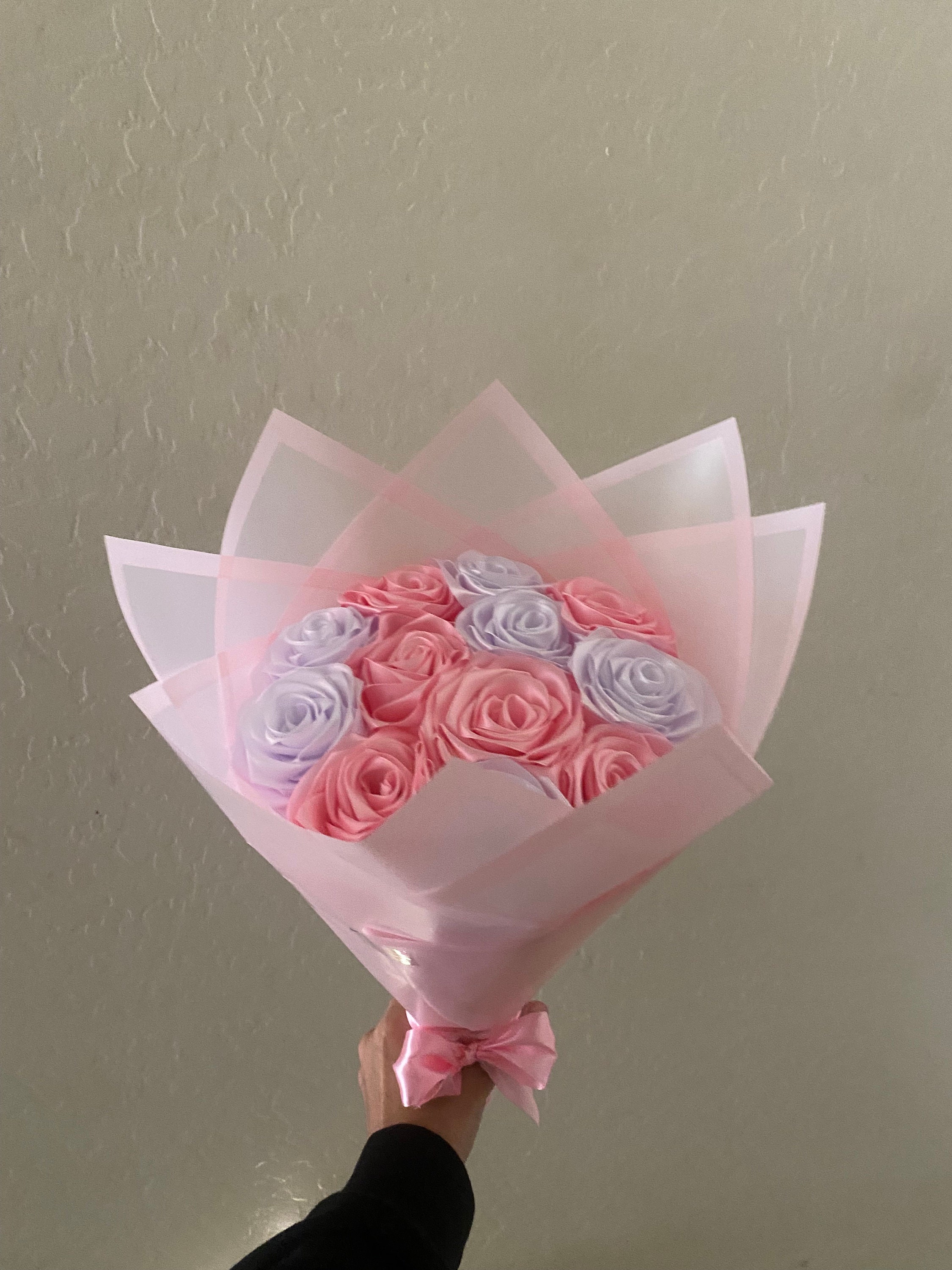 Ribbon Rose Bouquet, Eternal Bouquet, Ramo Buchon, Forever Flower, Fake ...