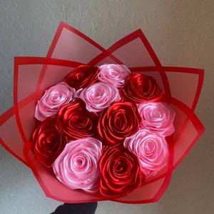 Ribbon Rose Bouquet, Eternal Bouquet, Ramo Buchon, Forever Flower, Fake Flowers, Floral ...