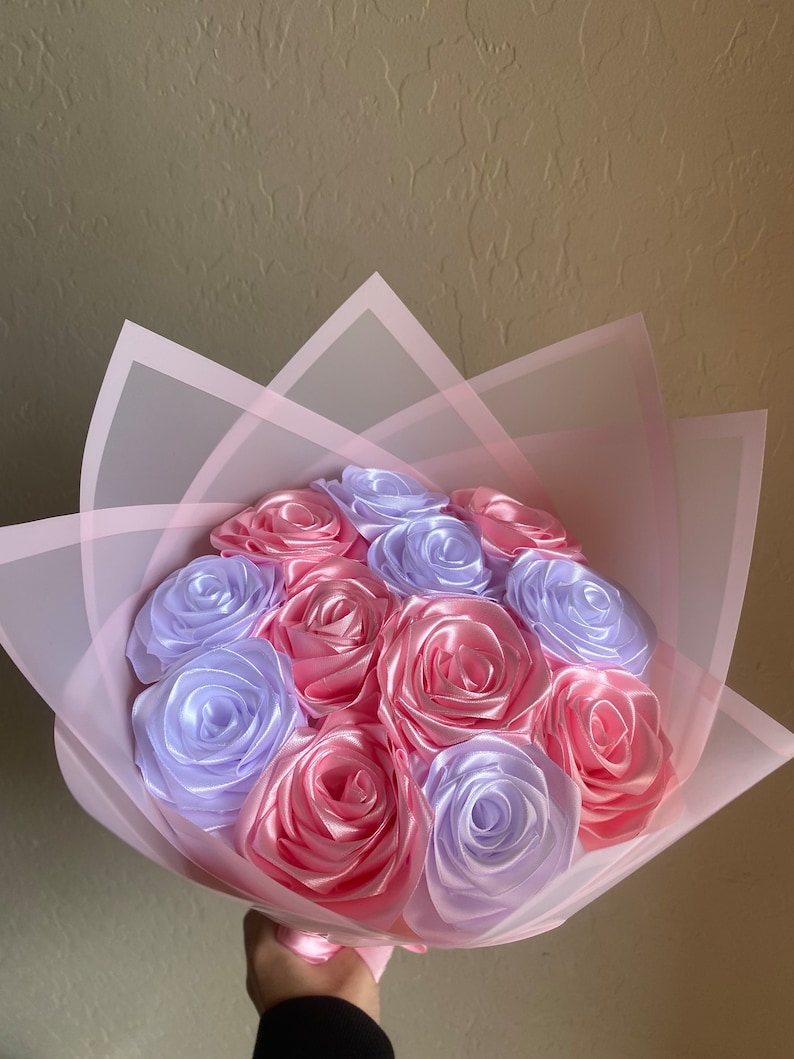 Ribbon Rose Bouquet, Eternal Bouquet, Ramo Buchon, Forever Flower, Fake Flowers, Floral ...