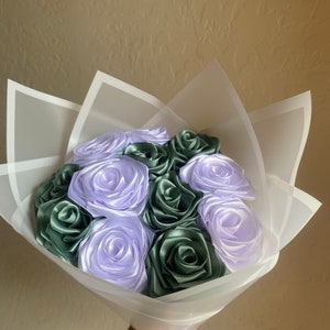 Ribbon Rose Bouquet, Eternal Bouquet, Ramo Buchon, Forever Flower, Fake Flowers, Floral ...