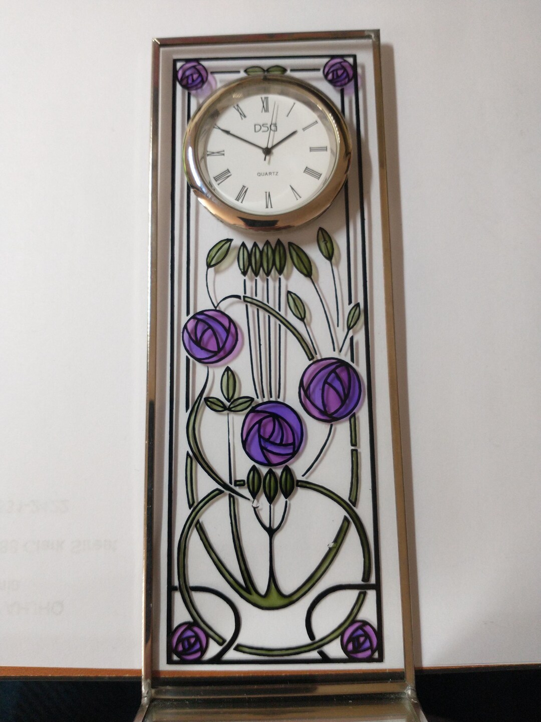 Vintage Rennie Mackintosh Style Table Clock – Purple Rose Art Nouveau ...