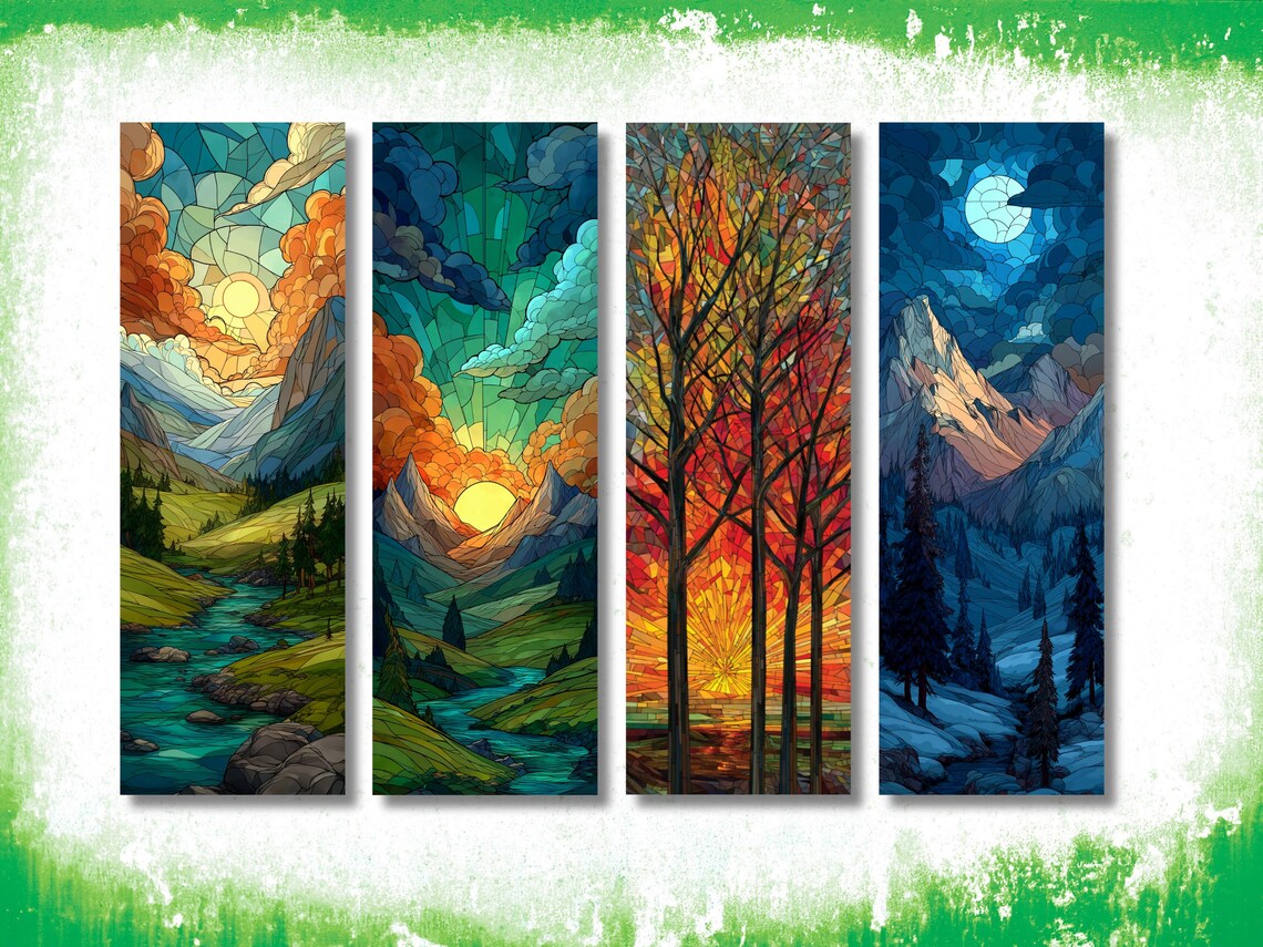 Four Seasons Stained Glass Style Bookmarks: Nature Art Print Set (set ...