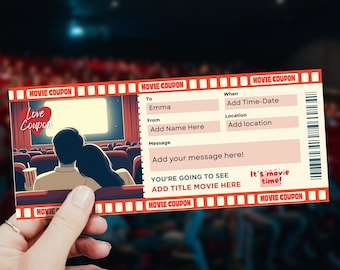 Movie Ticket Template, Printable Movie Coupon, Cinema Tickets, Movie ...