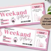 Weekend Getaway Ticket Template, Editable Travel Voucher, Romantic ...