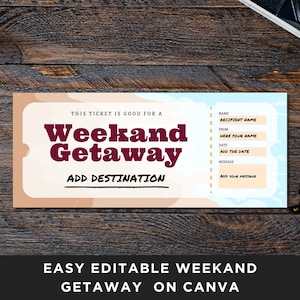 Weekend Getaway Ticket Template, Editable Travel Voucher, Sea Ticket ...