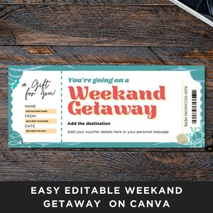 Weekend Getaway Ticket Template, Editable Travel Voucher, Romantic ...