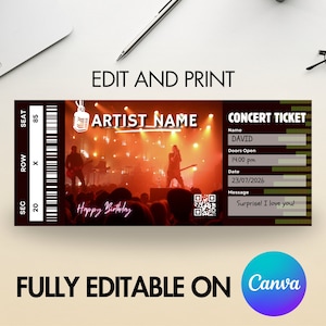 Editable Concert Ticket Template, Printable Live Concert Tickets, Event ...