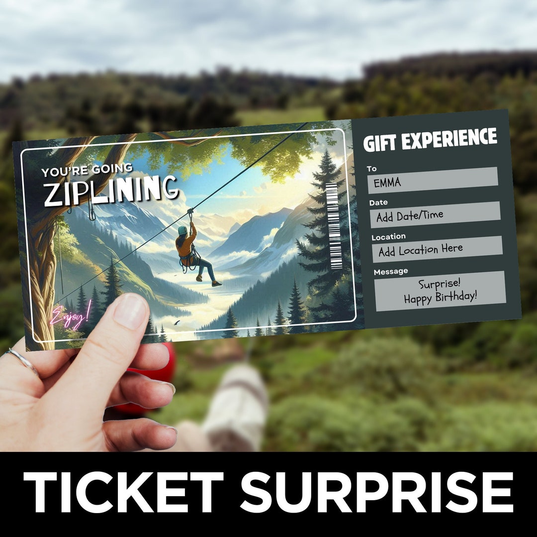 Ziplining Ticket Template, Zip Line Voucher, Printable Zipline Game ...