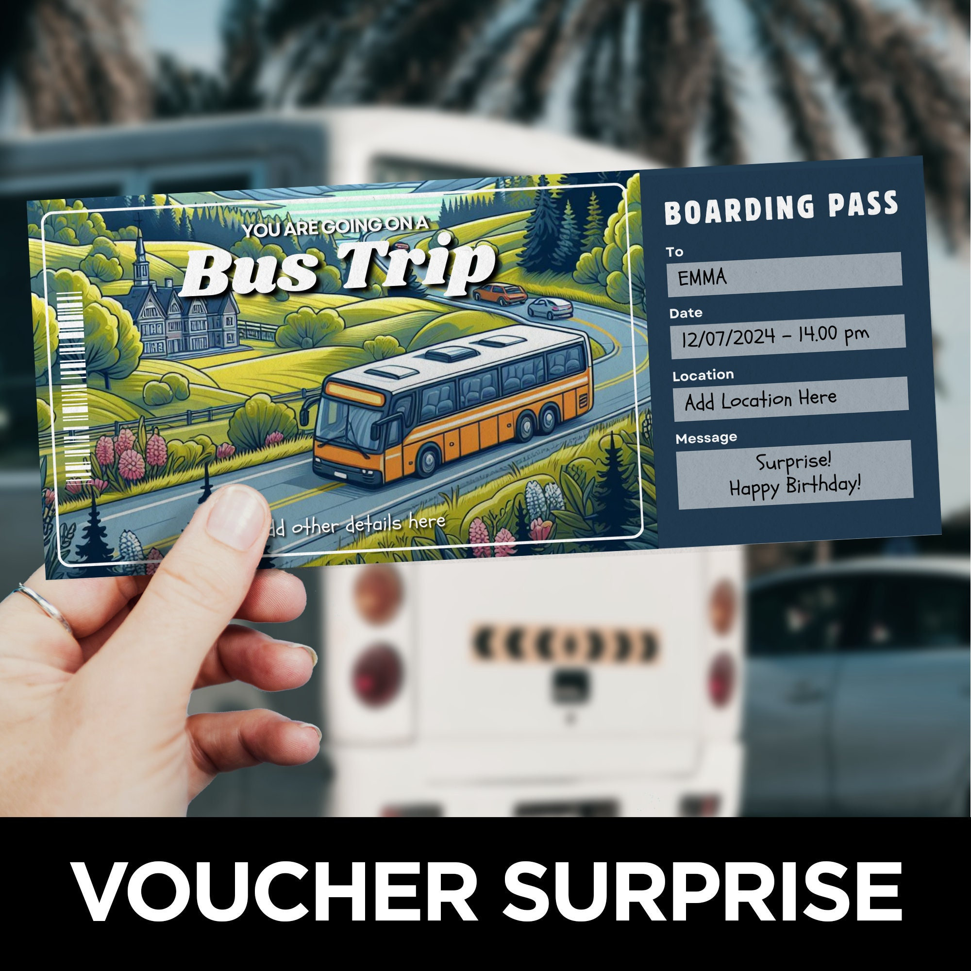 Bus Trip Ticket Template, Boarding Pass, Trip Surprise, Printable ...