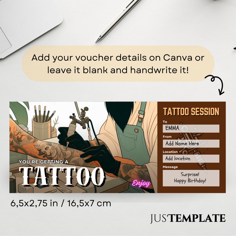 Tattoo Voucher Template, Tattoo Ticket, Ticket Surprise, Tattoo Lover ...