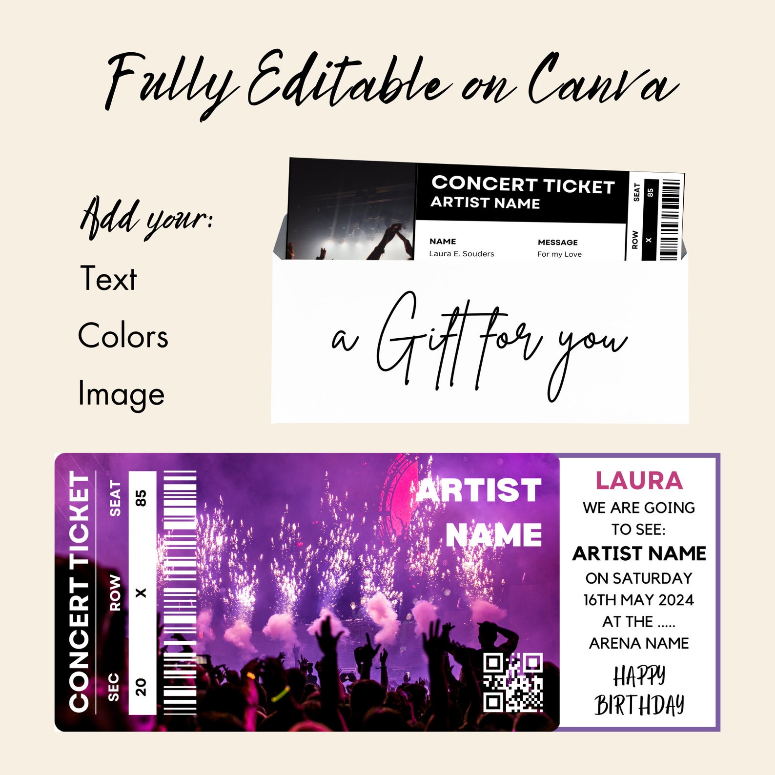 Concert Ticket Template, Event Ticket, Concert Tour Ticket, Live ...