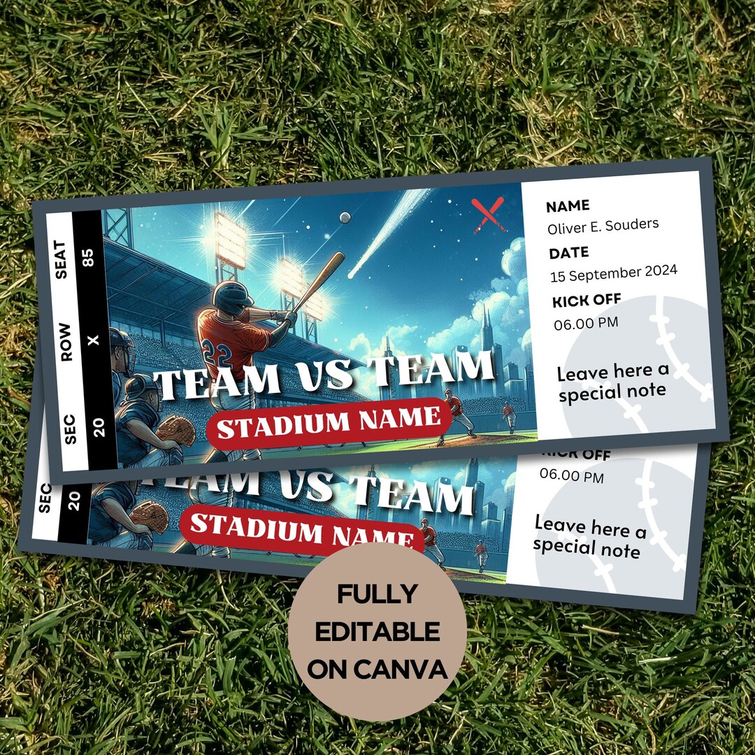 Baseball Ticket Template, Event Ticket, Baseball Invitation, Sports ...