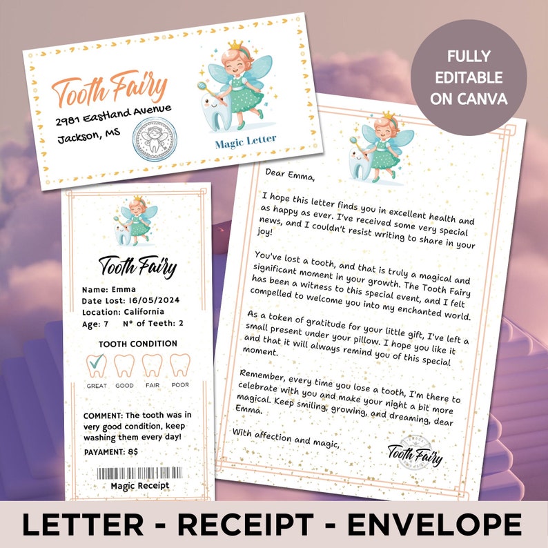 Tooth Fairy Certificate, Printable Tooth Fairy Letter, Tooth Fairy ...