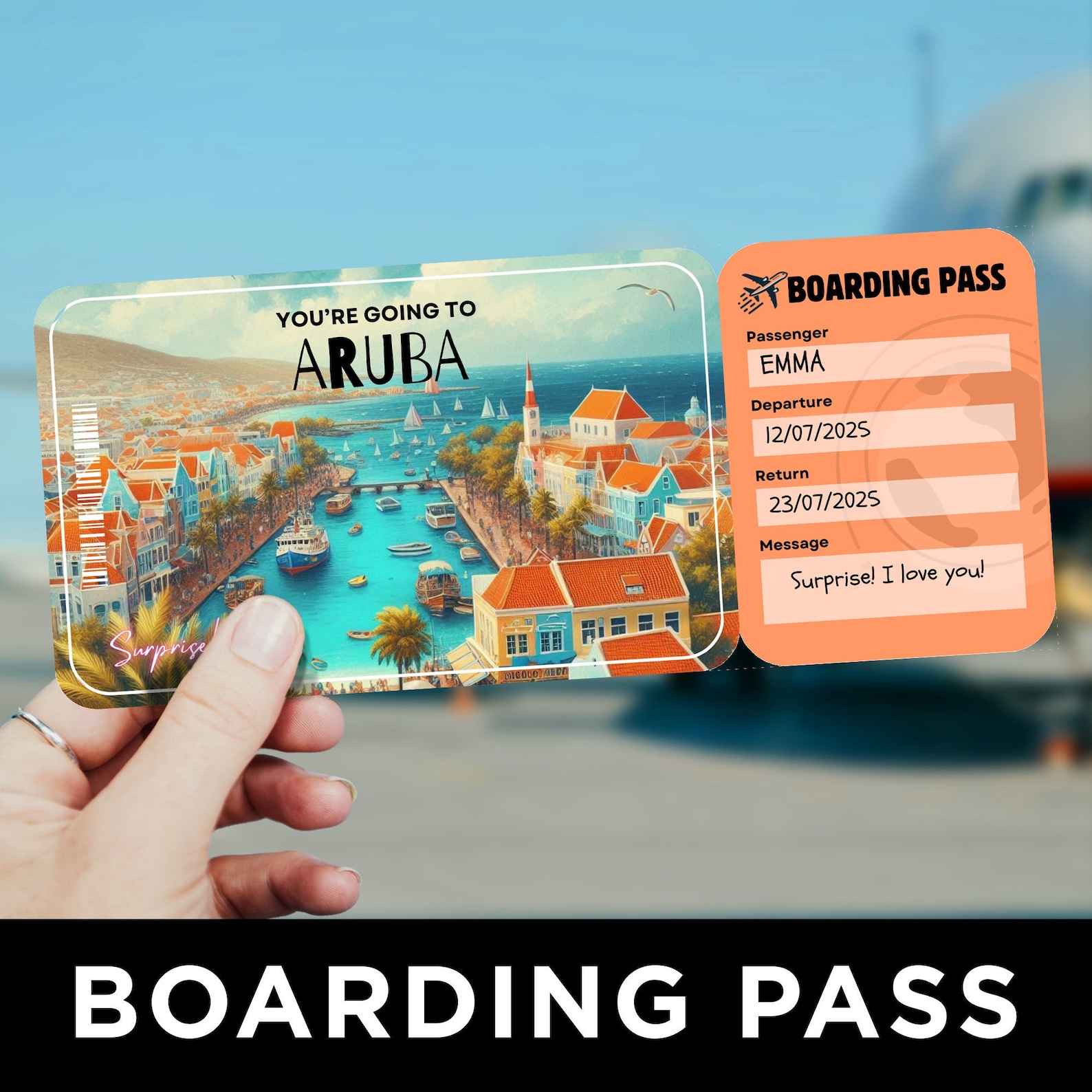 Aruba Boarding Pass, Trip Surprise, Plane Ticket Template, Boarding ...