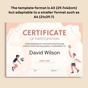 Editable Volleyball Award, Volleyball Certificate Template, Award ...