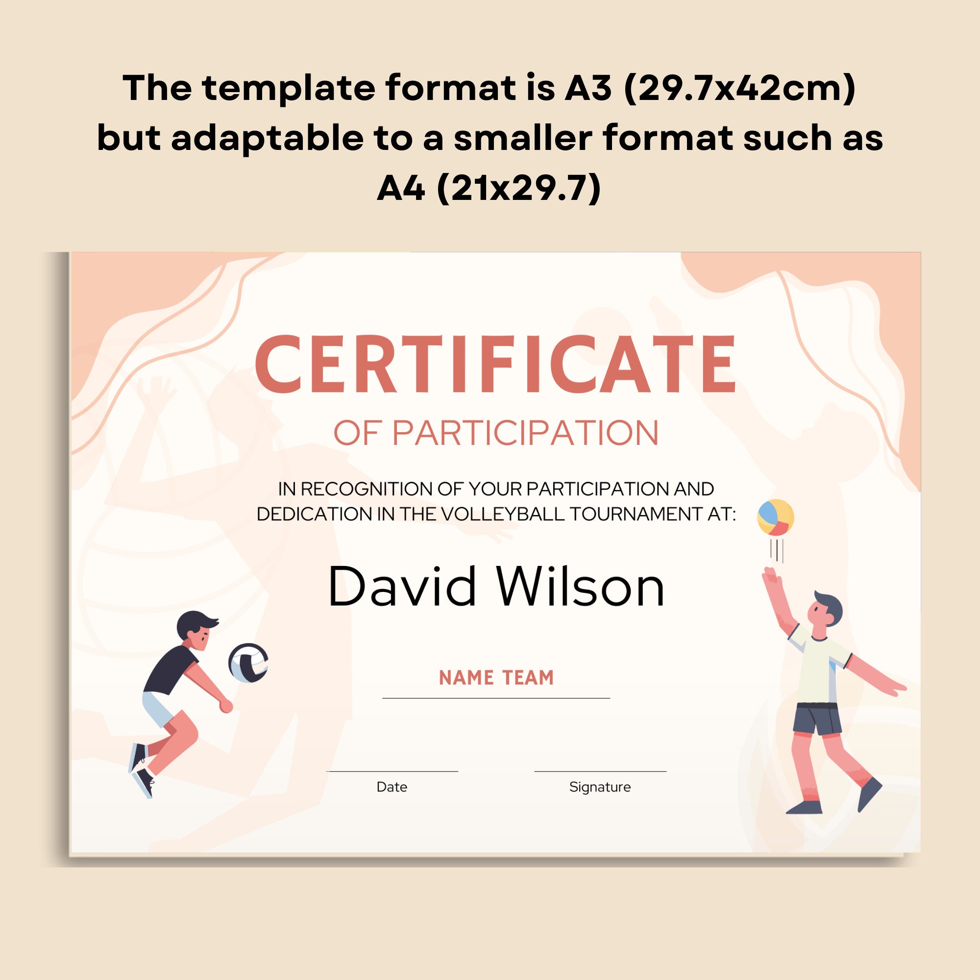 Editable Volleyball Award, Volleyball Certificate Template, Award ...