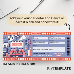 Movie Ticket Template, Printable Movie Coupon, Cinema Tickets, Movie ...