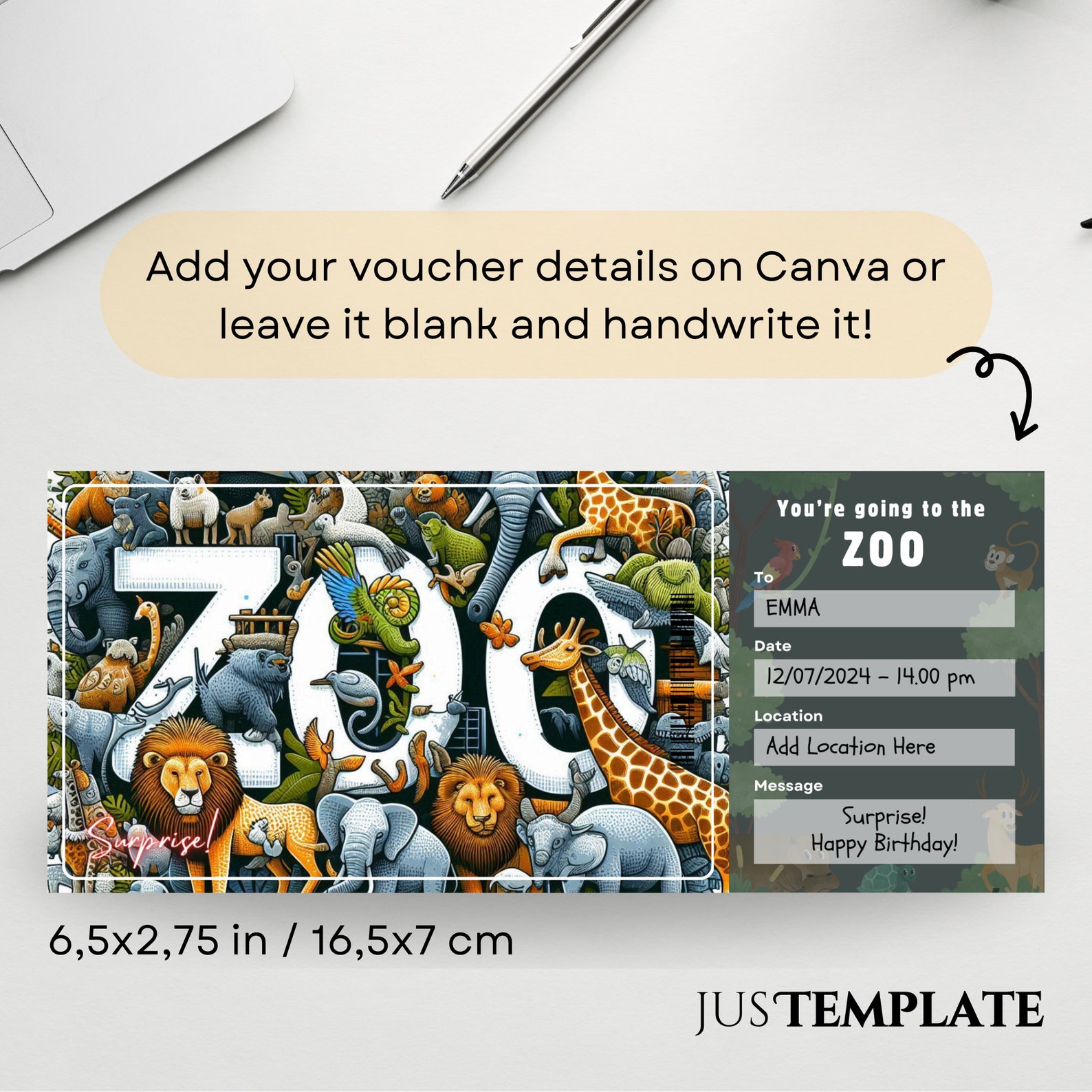 Zoo Ticket Template, Printable Event Ticket, Safari Park, Gift Voucher ...