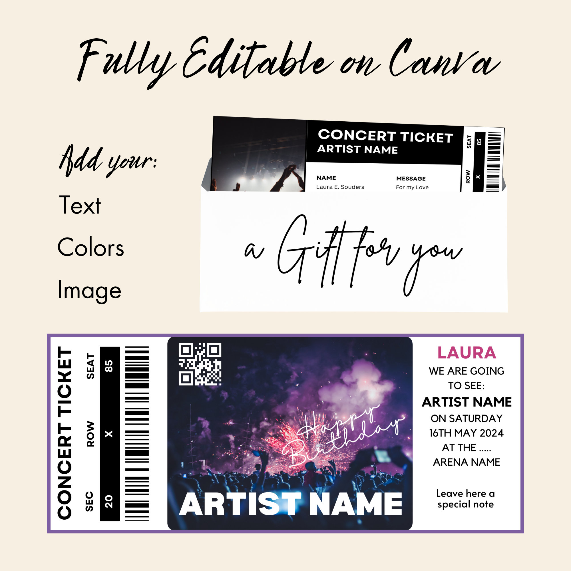 Concert Ticket Template, Event Ticket, Concert Tour Ticket, Live ...