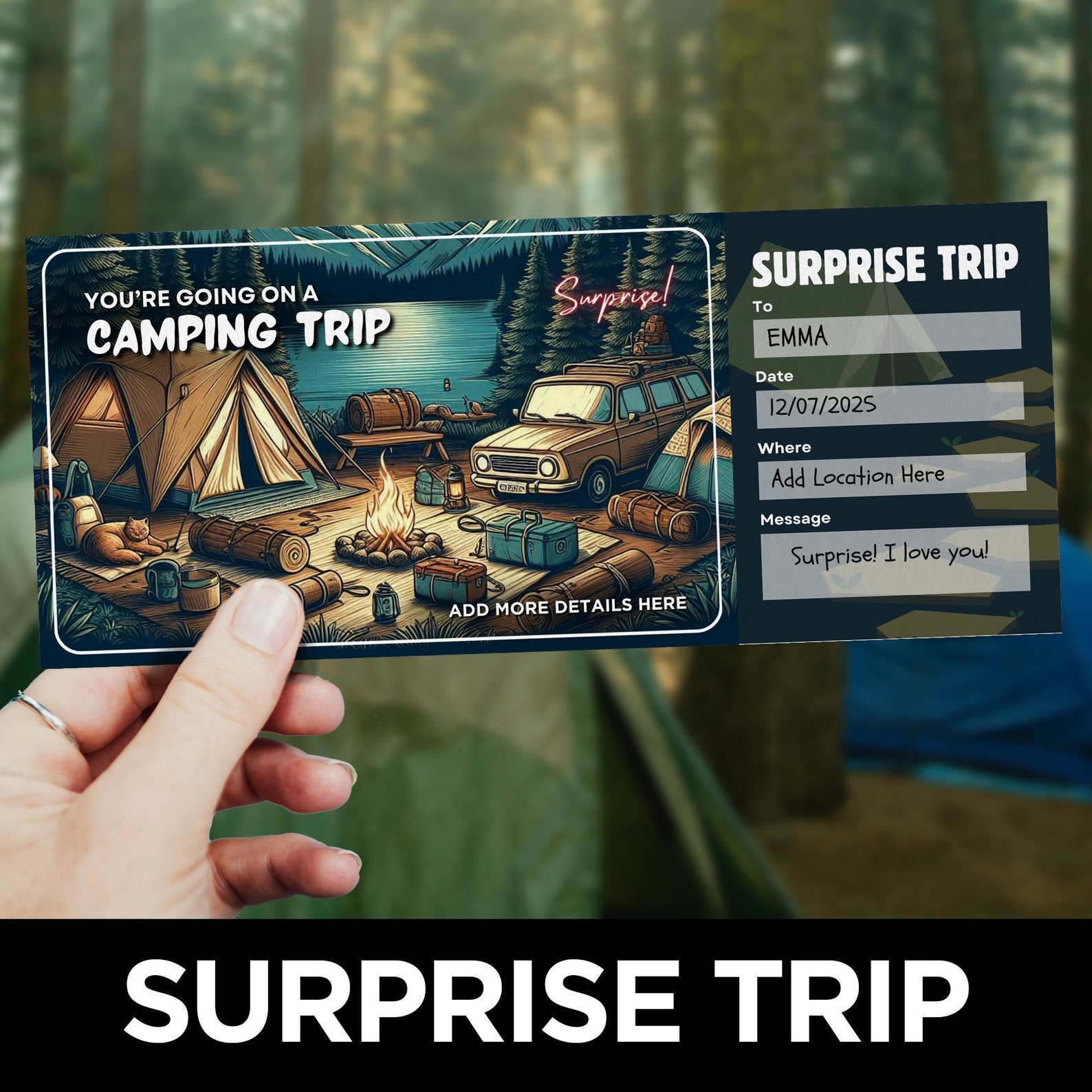 Camping Trip Ticket Template, Summer Camp Voucher, Experience Gifts ...