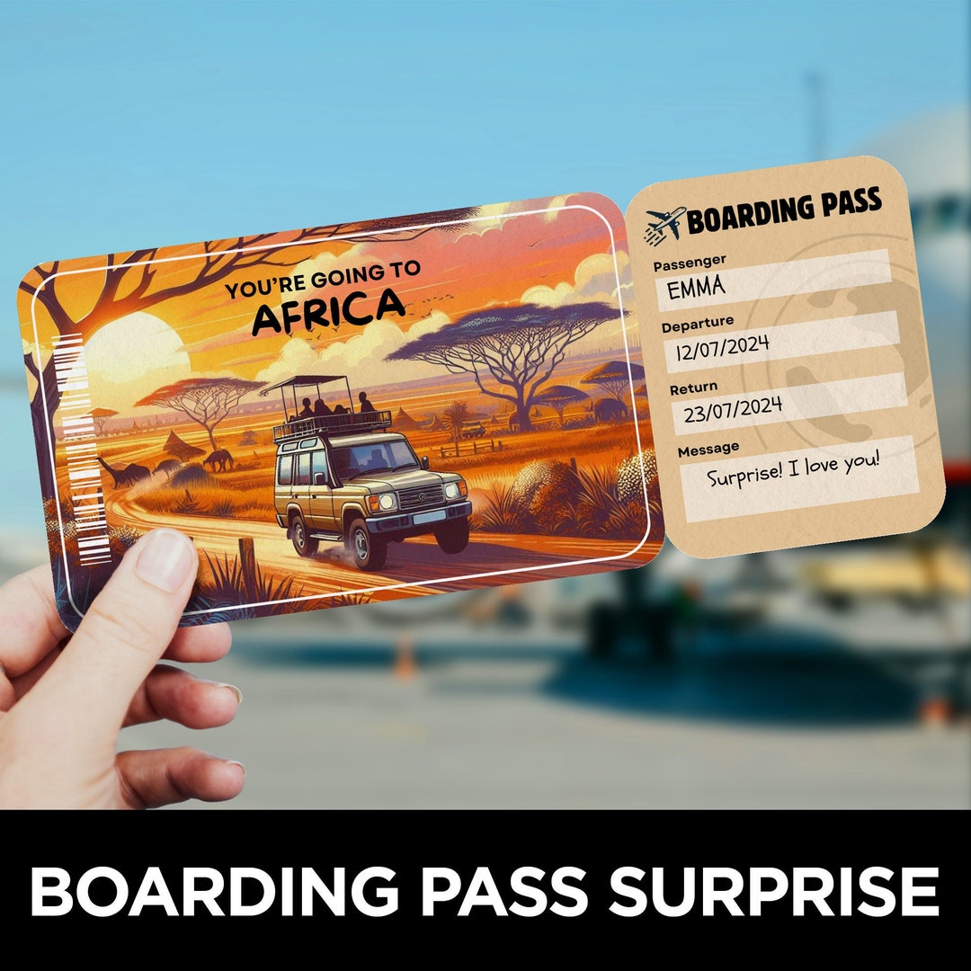 Safari Tour Ticket Printable Africa Boarding Pass - Surprise Trip ...
