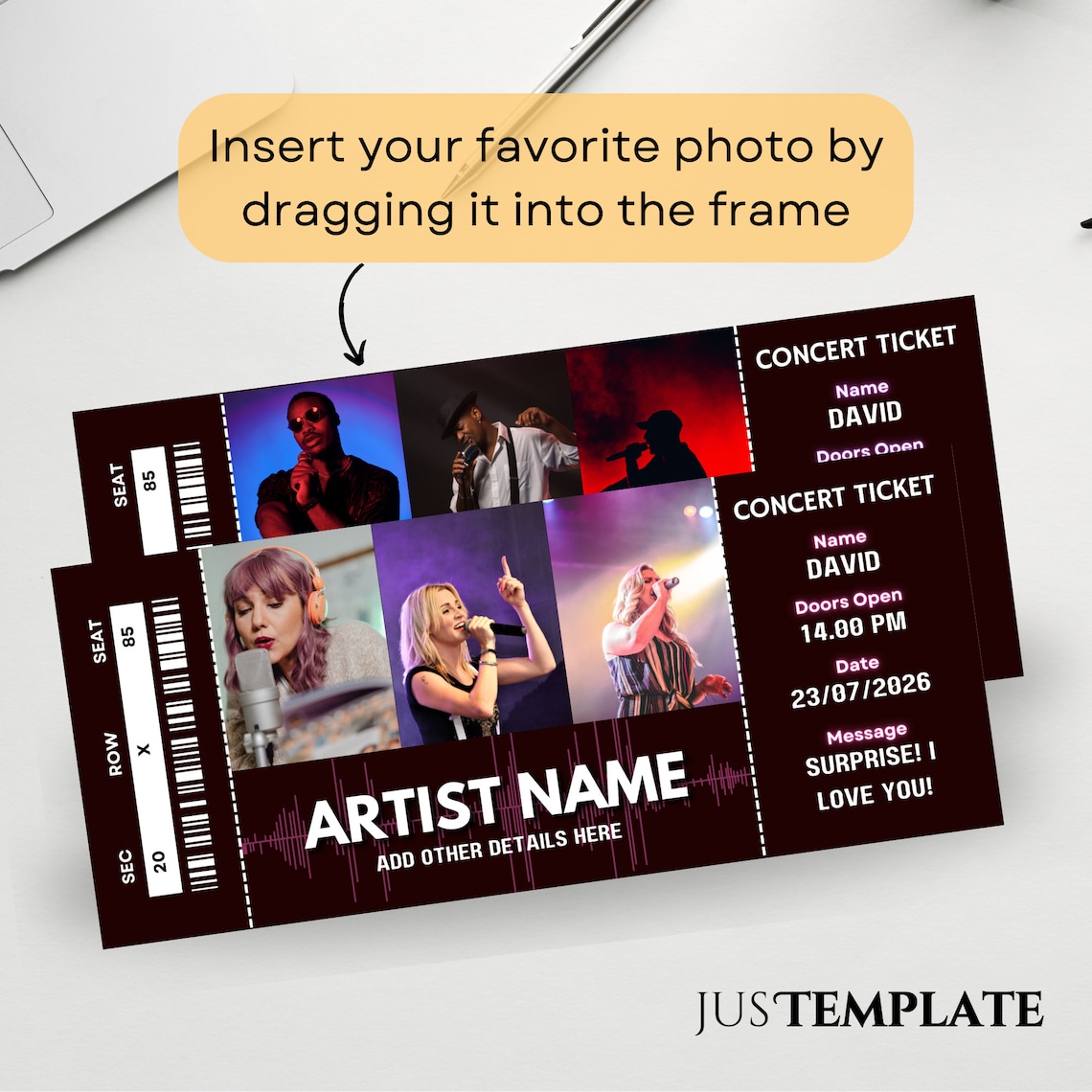 Editable Concert Ticket Template, Printable Live Concert Tickets, Event ...