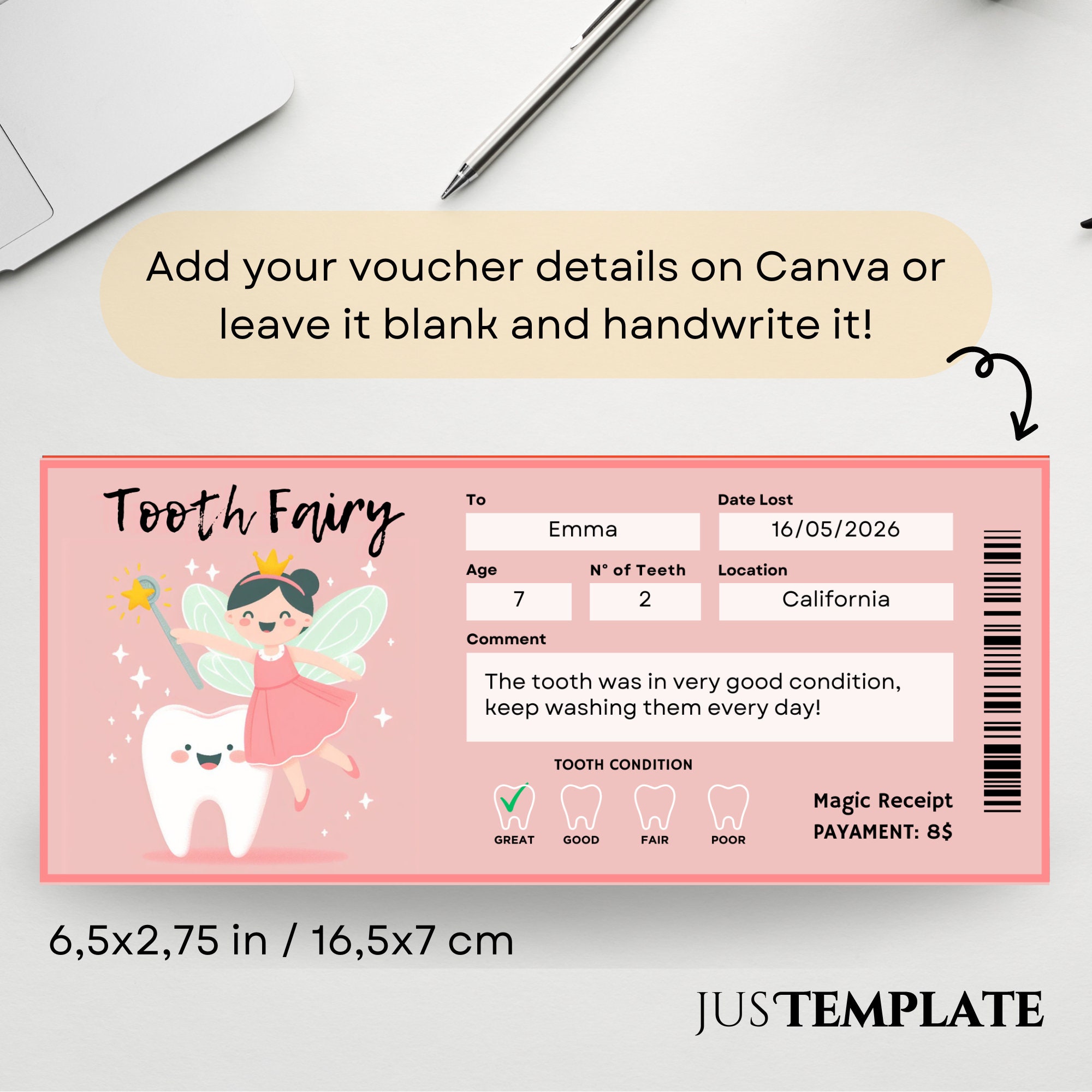 Tooth Fairy Receipt Template, Printable Receipt Template, Tooth Fairy ...