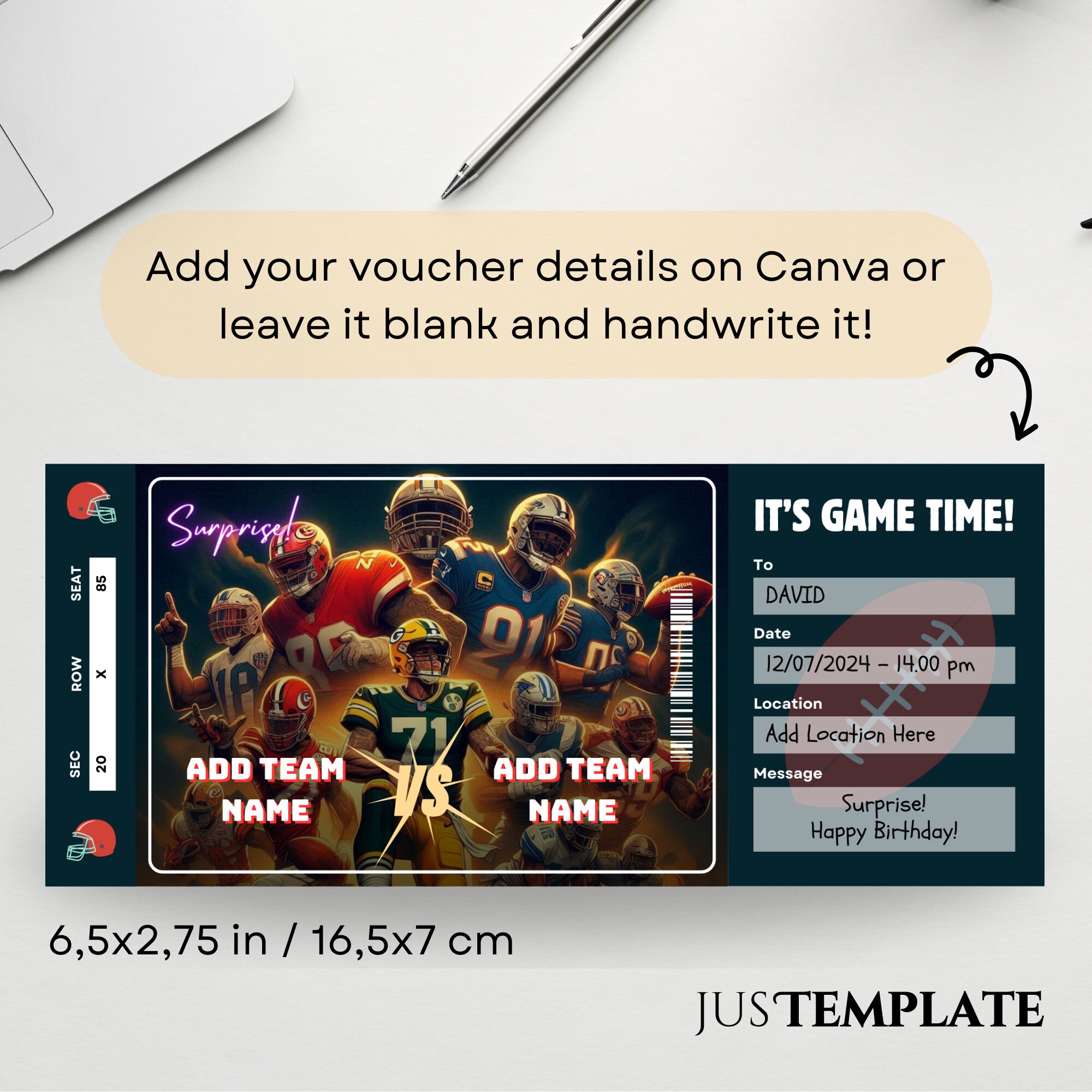 Nfl Ticket Template, Football Game Ticket, American Football Ticket ...