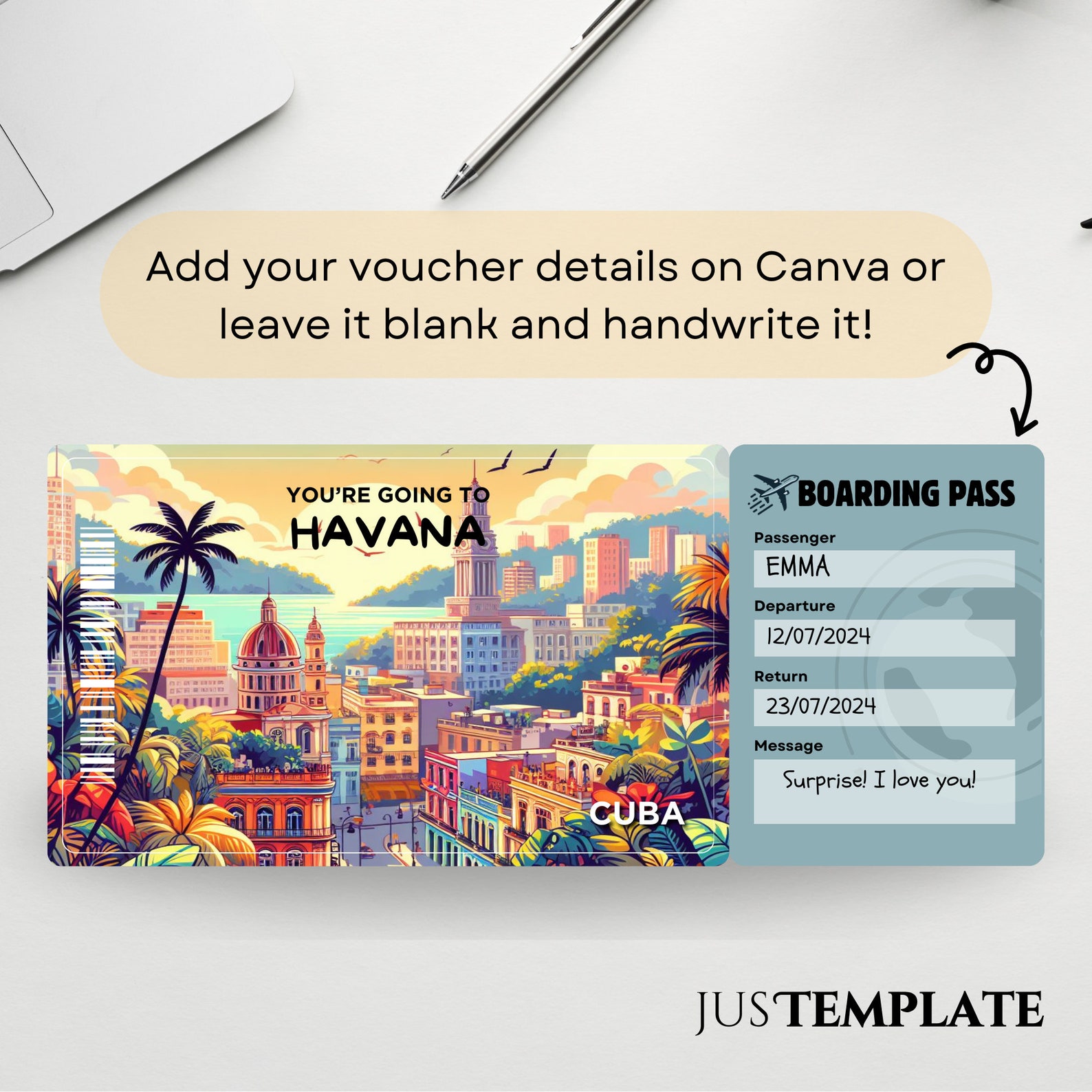Havana Boarding Pass, Trip Surprise, Plane Ticket Template, Boarding ...