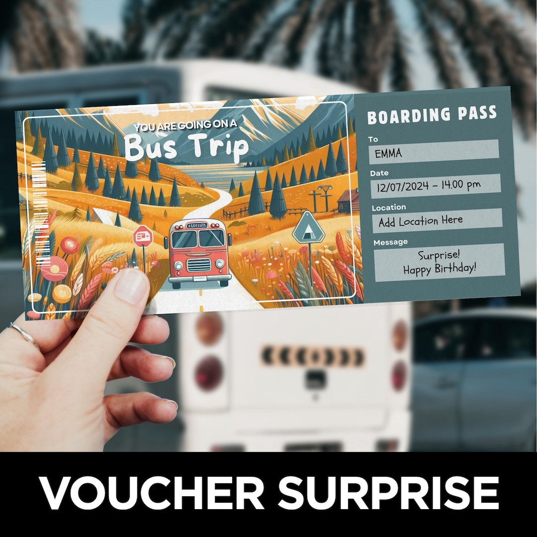 Bus Trip Ticket Template, Boarding Pass, Trip Surprise, Printable ...