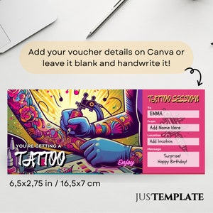 Tattoo Voucher Template, Printable Tattoo Ticket, Ticket Surprise ...