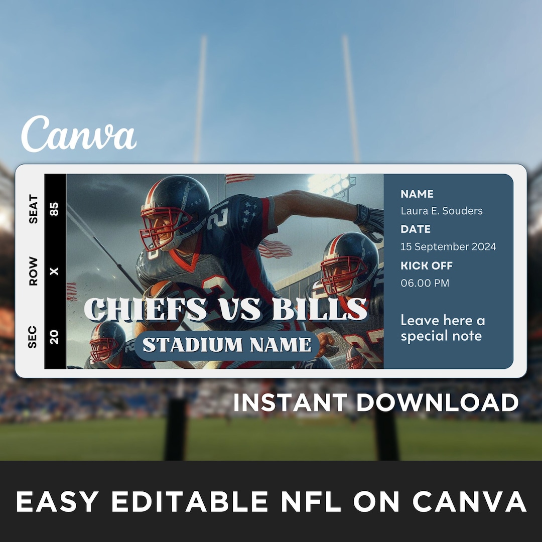 Nfl Ticket Template, Event Ticket, Football Game Ticket, Sports Event ...