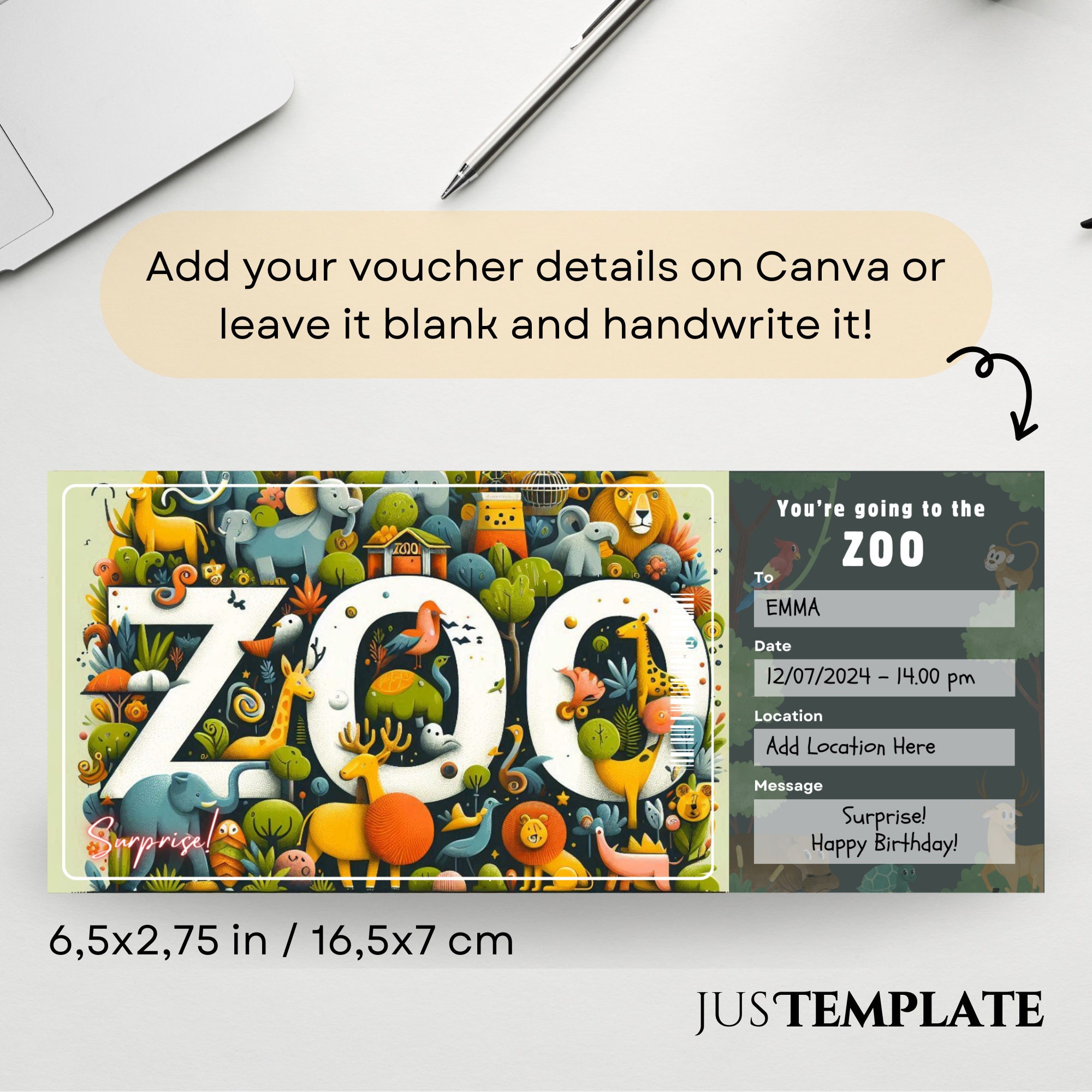 Zoo Ticket Template, Printable Event Ticket, Safari Park, Gift Voucher ...