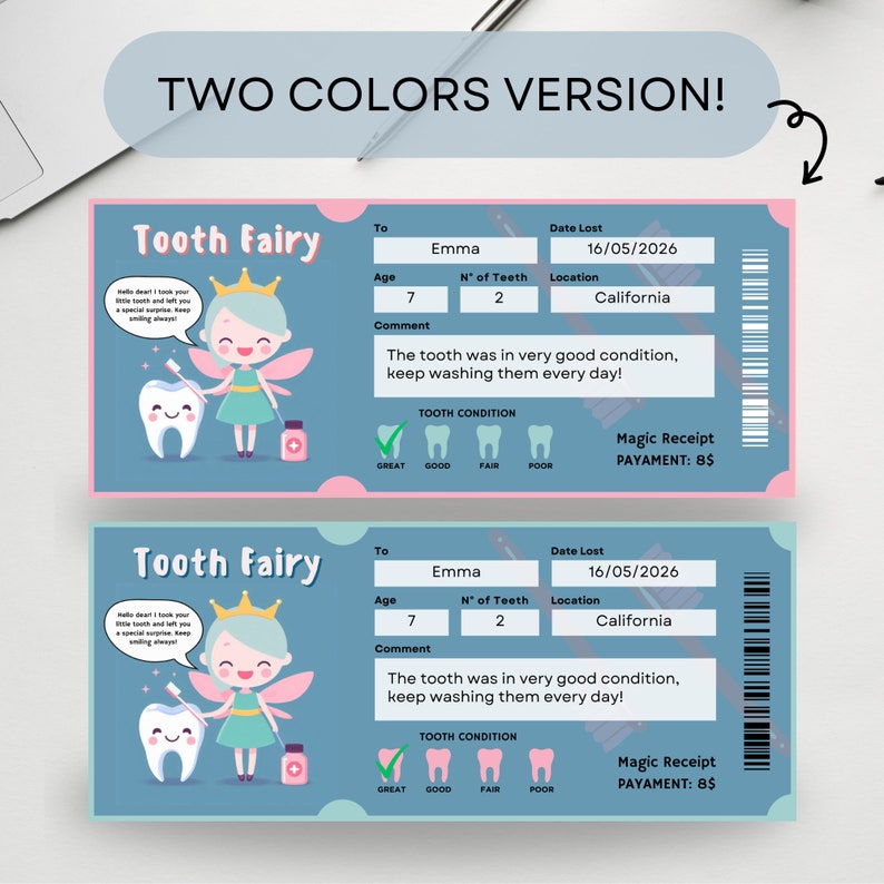 Tooth Fairy Receipt Template, Printable Receipt Template, Tooth Fairy ...