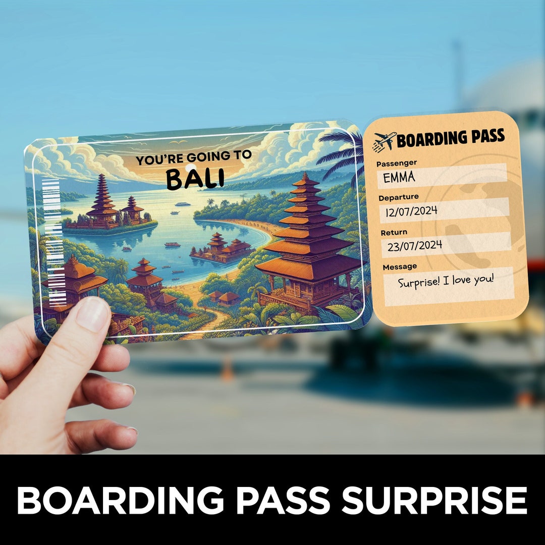 Bali Boarding Pass, Trip Surprise, Plane Ticket Template, Printable ...