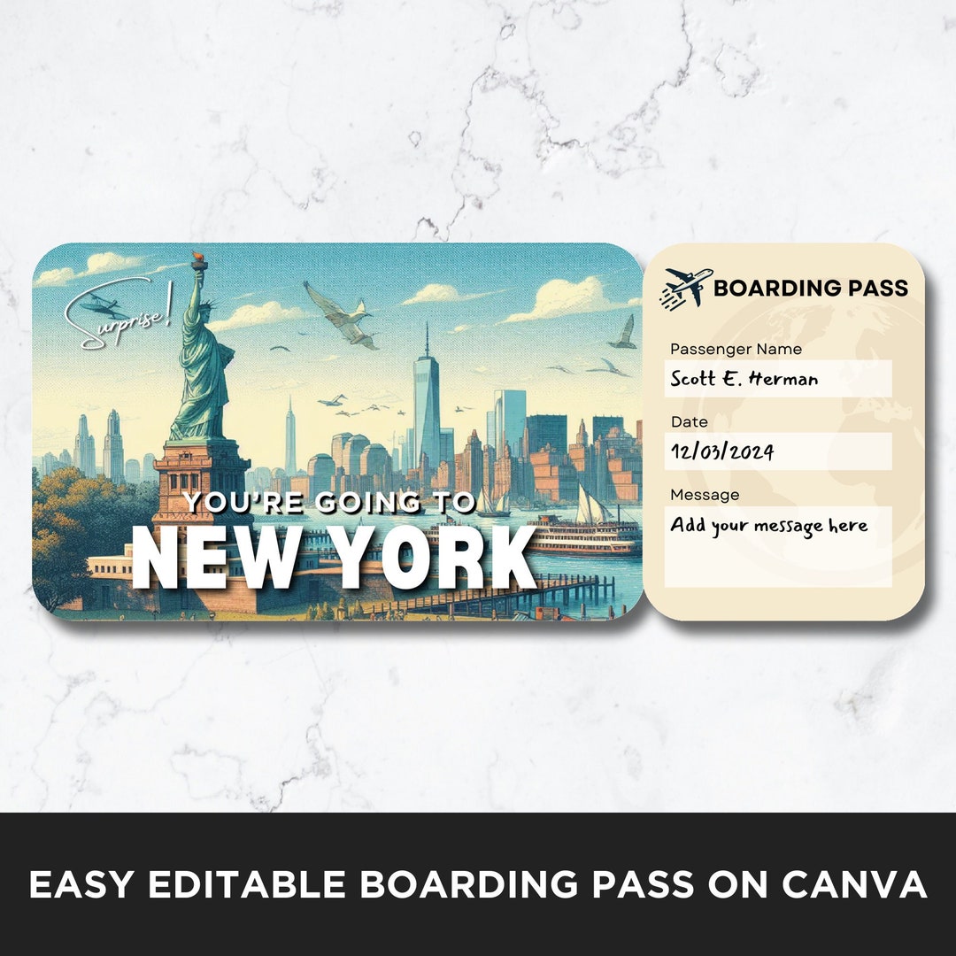 New York Plane Ticket Template, Boarding Pass Ticket Template, Flight ...