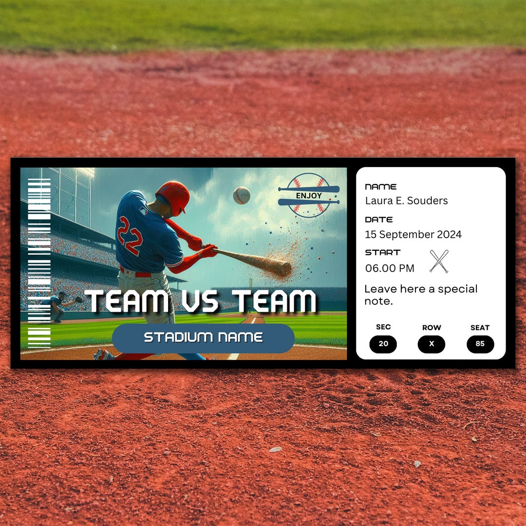 Baseball Ticket Template, Event Ticket, Baseball Invitation, Sports ...