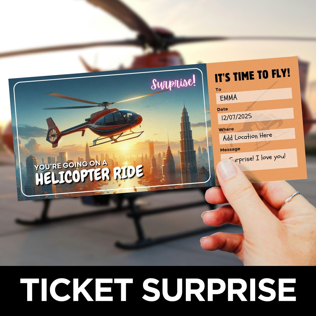 Helicopter Ride Ticket Template, Helicopter Tour Coupon, Adventure ...