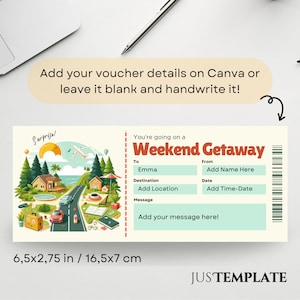 Weekend Getaway Ticket Template, Romantic Getaway, Travel Voucher, Road ...