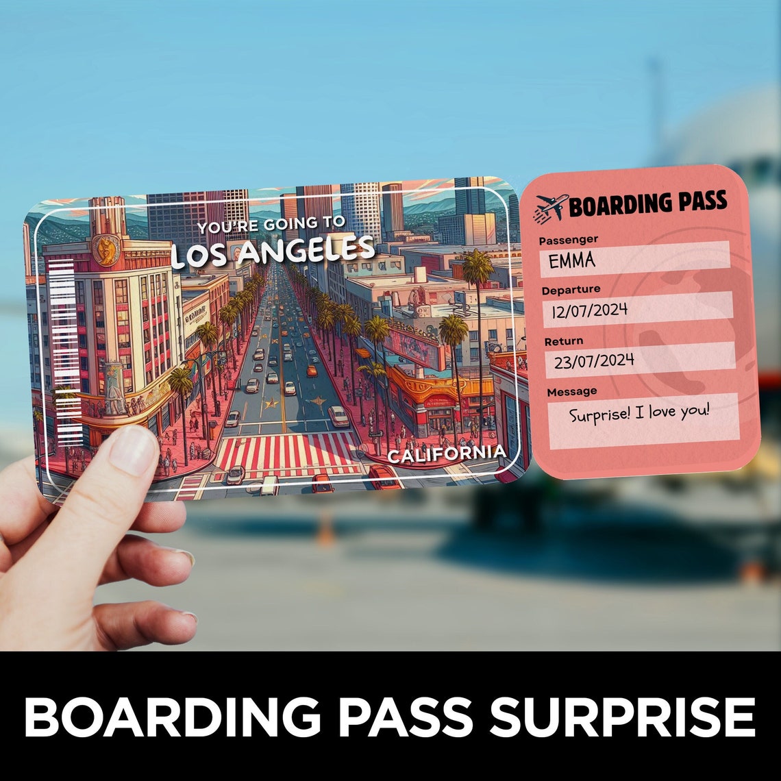 Los Angeles Boarding Pass, Trip Surprise, Plane Ticket Template ...
