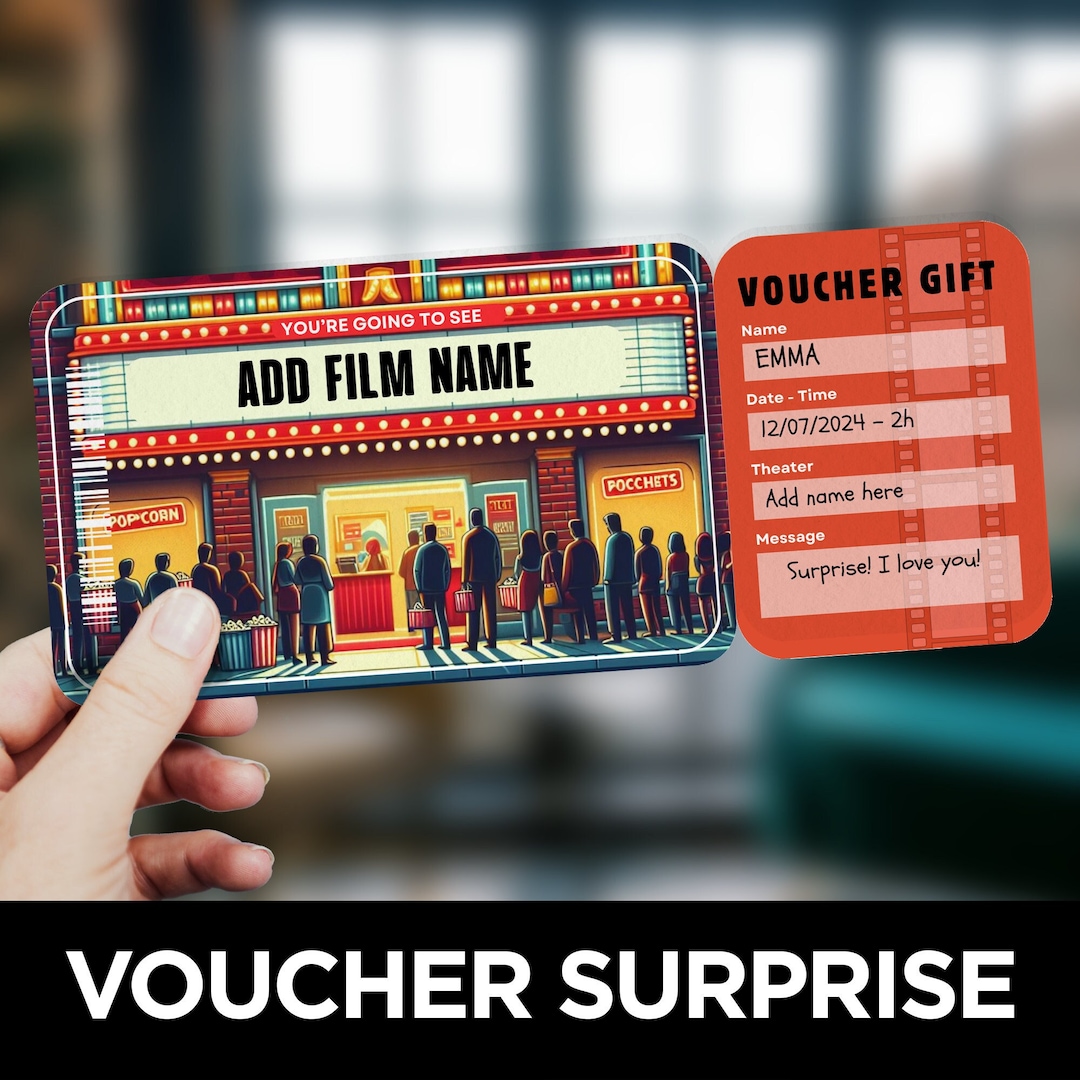 Cinema Ticket, Printable Movie Ticket, Movie Night Coupon, Event ...