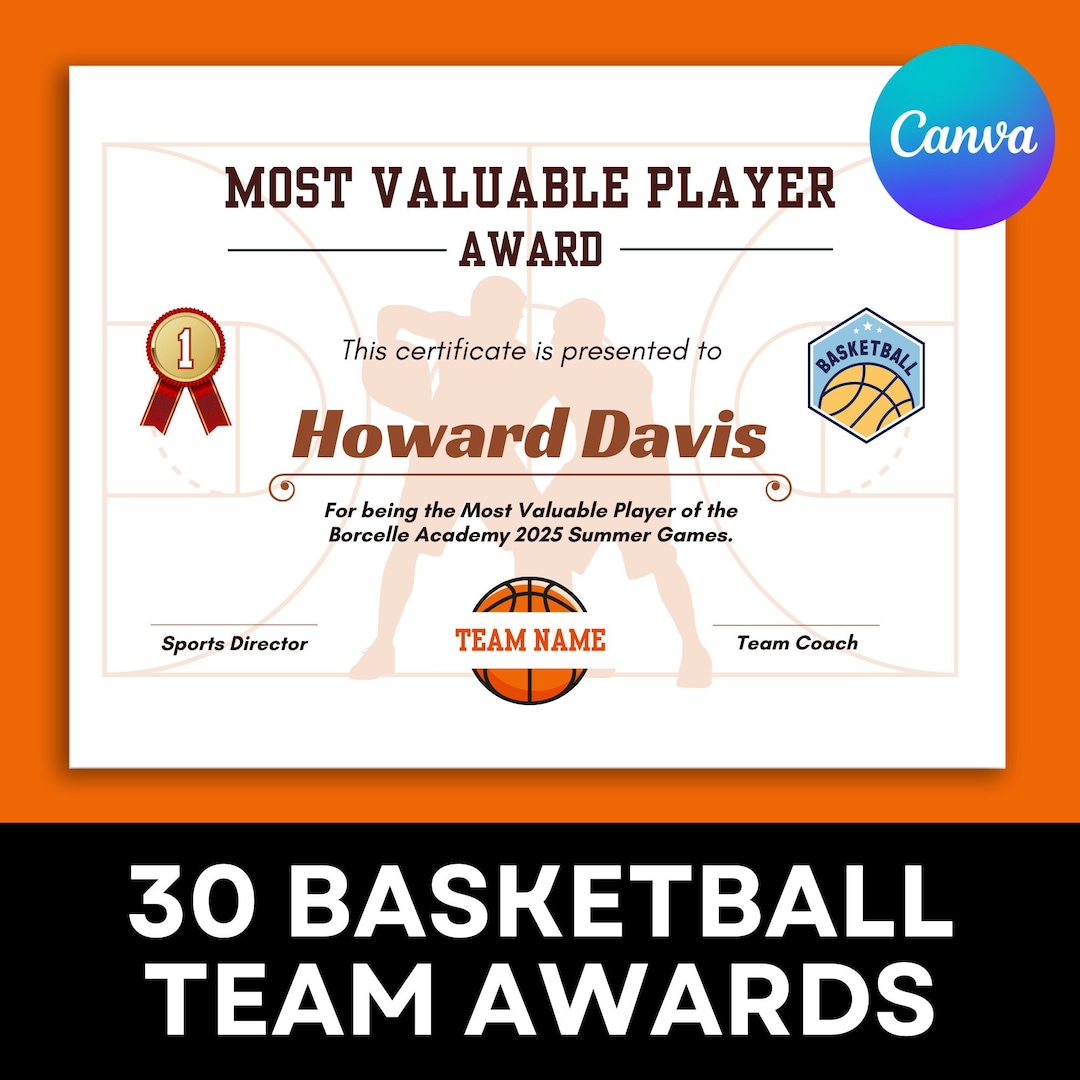 Editable Basketball Awards, Basketball Certificate, Award Certificates ...