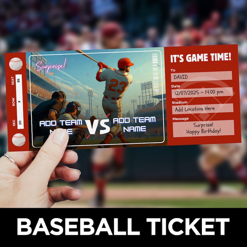 Baseball Game Ticket Template, Printable Sport Ticket Invitation, Event ...