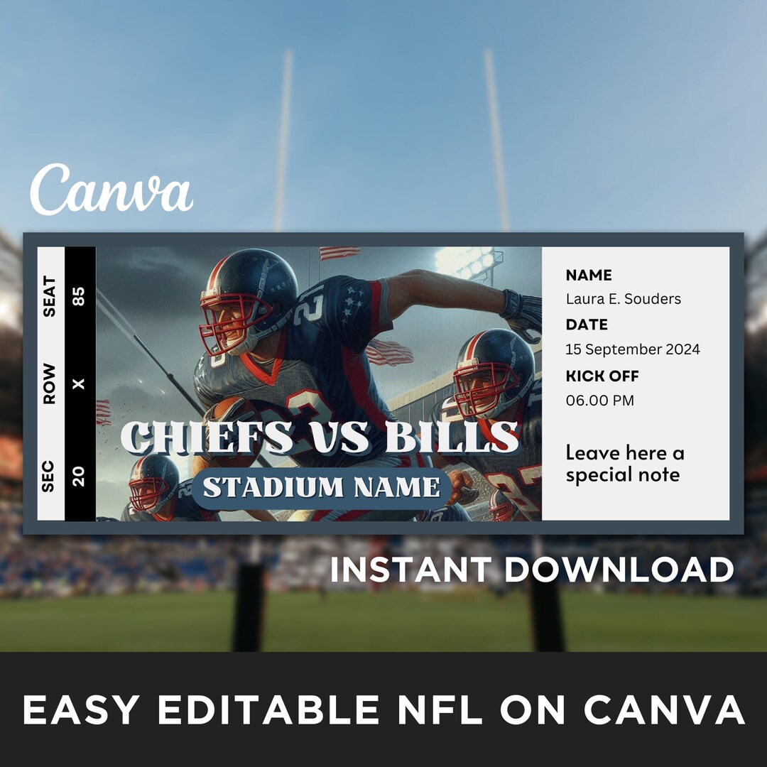 Nfl Ticket Template, Event Ticket, Football Game Ticket, Sports Event ...